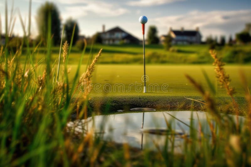 Golf Club and Ball on the Green, Hole in Focus Stock Illustration ...