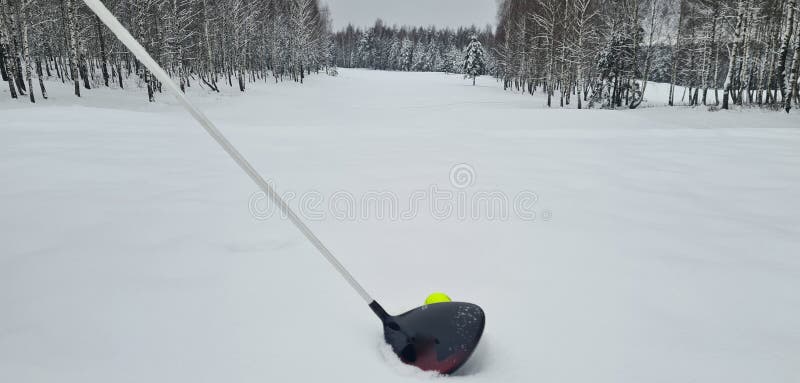 Golf Club and Golf Ball in Winter on Snow on Golf Course Stock Image ...
