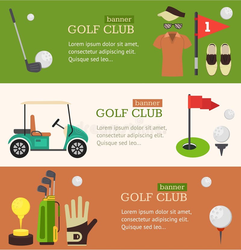 Golf Club Banner Flat Design Style. Vector Stock Vector - Illustration ...