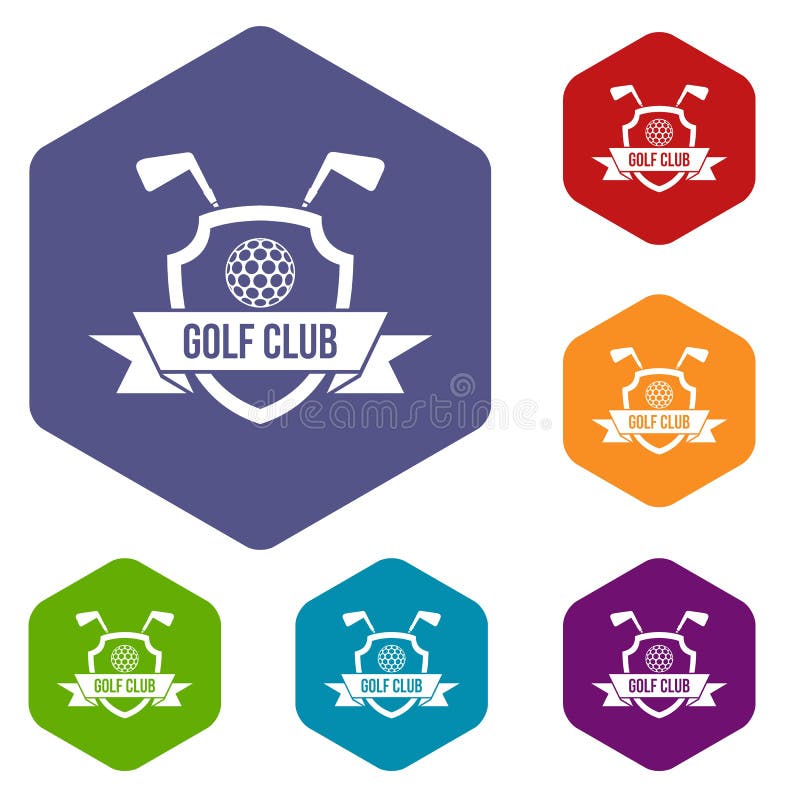Golf Club Emblem Icons Set Hexagon Stock Vector - Illustration of flat ...