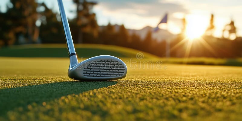 Golf Club on Green Field during Sunset, Creating Serene Atmosphere ...