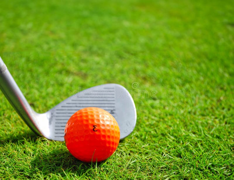 Golf Club and Orange Golf Ball Close Up Stock Photo - Image of activity ...
