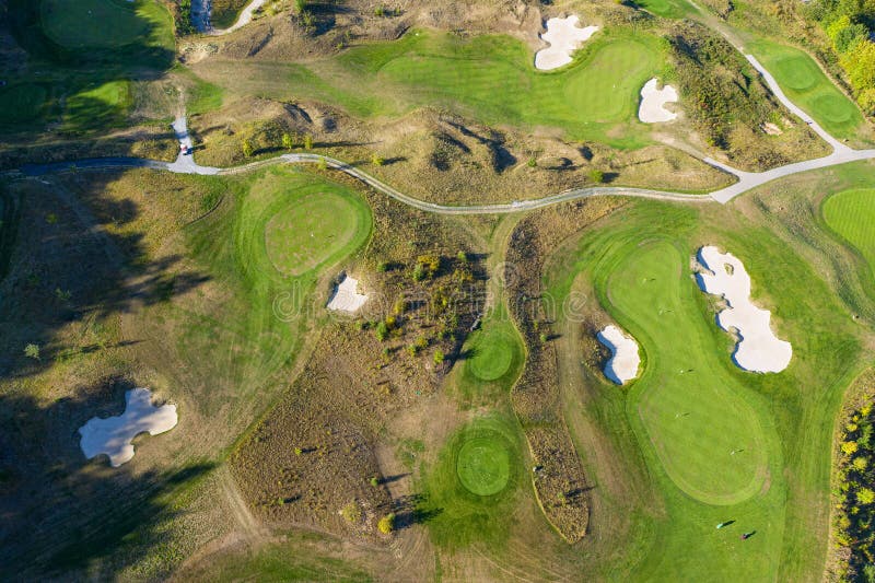 A golf course from above stock image. Image of landscape - 196698169