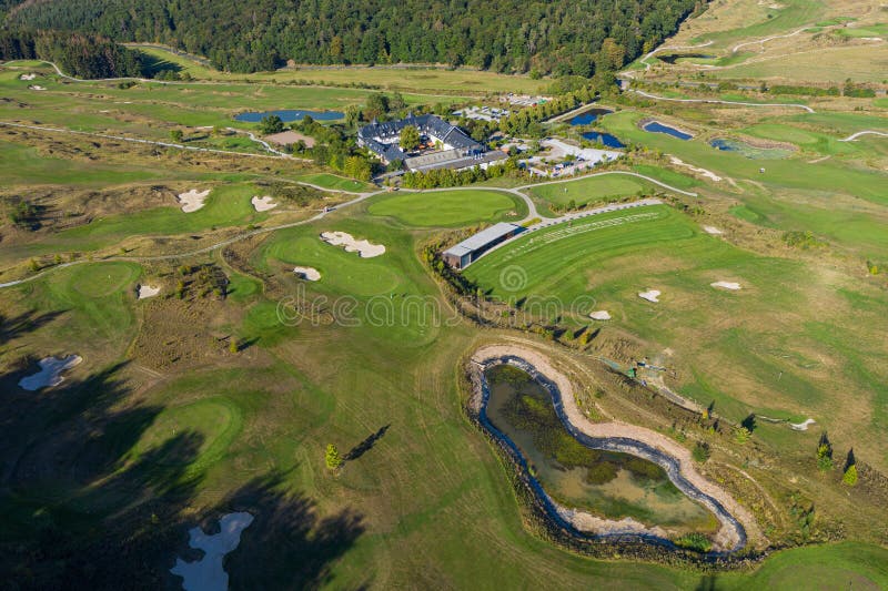 Golf course from above stock image. Image of competition - 196698421