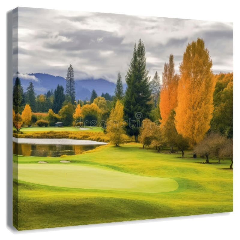 Golf Course in Autumn with Trees and Lake Stock Illustration ...