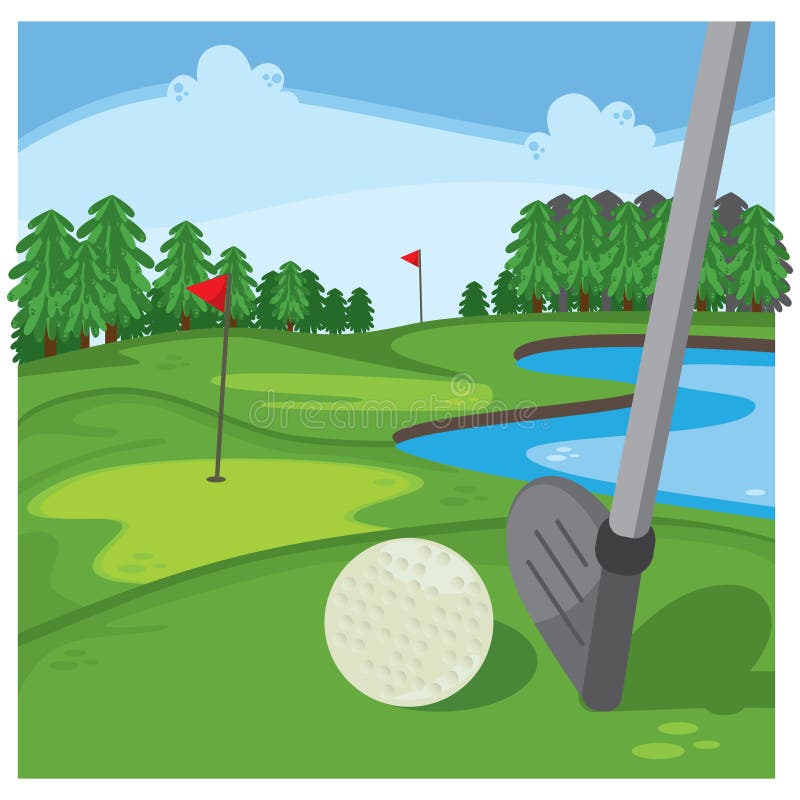 Golf Course with Golf Ball and Club. Vector Illustration Decorative ...