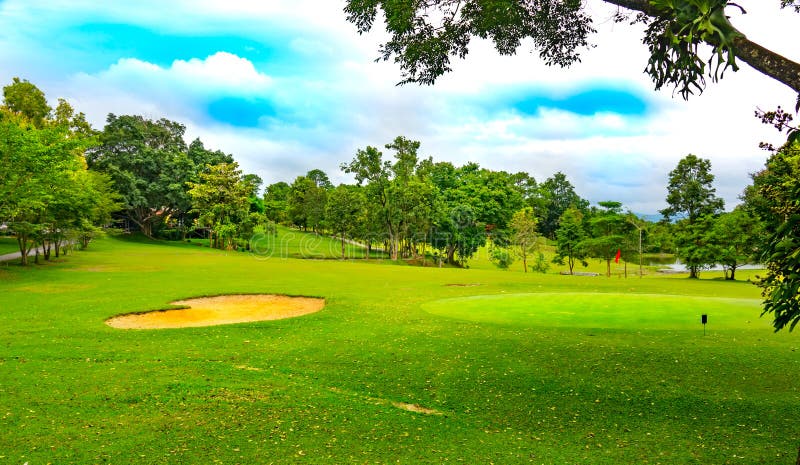 Golf Course is Beautiful Landscape on Blue Sky and Cloud Stock Photo ...
