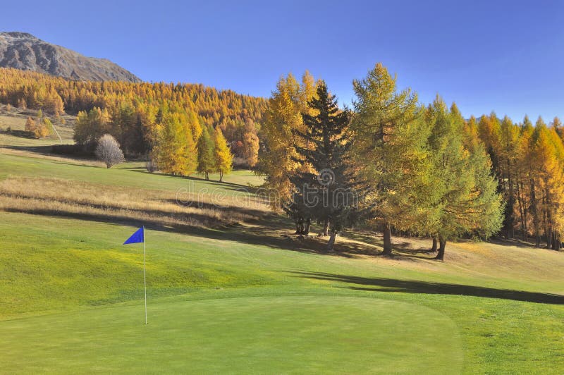 Golf Course in Mountain Landscape in Autumn Stock Photo - Image of ...