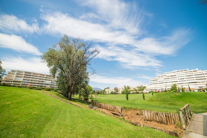 Golf course with blue sky stock image. Image of andalusia - 73218225
