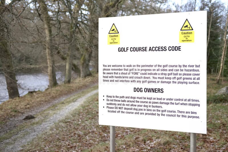 Golf Course Club Rules Sign Access Code Danger of Stray Balls Stock ...