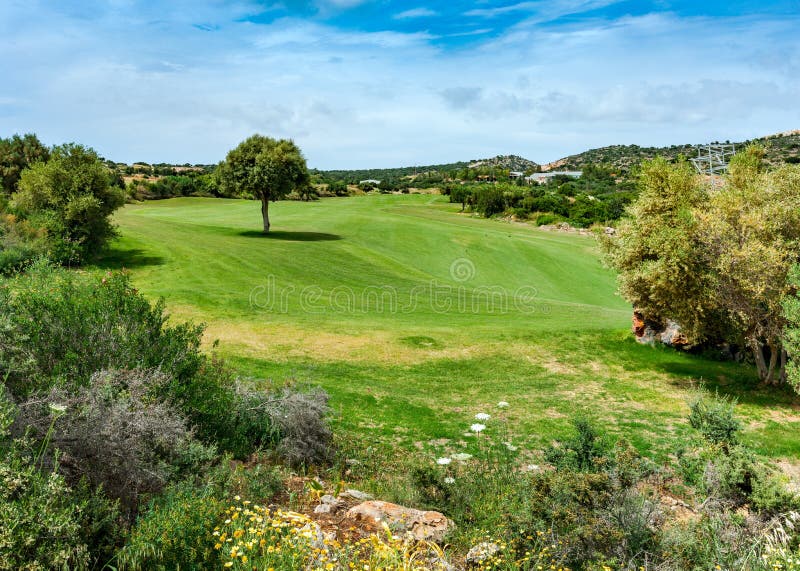 Golf course, Crete, Greece stock photo. Image of flag - 141073838