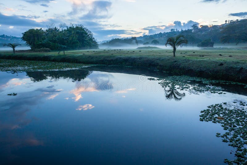 Golf Course Dawn Water Reflections Landscape Stock Photo - Image of ...