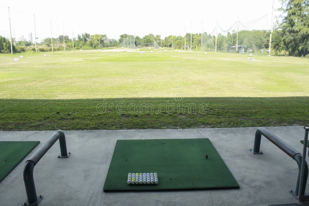 Golf Course Driving Range,Golf Ball Ready for Drive in Driving R Stock ...