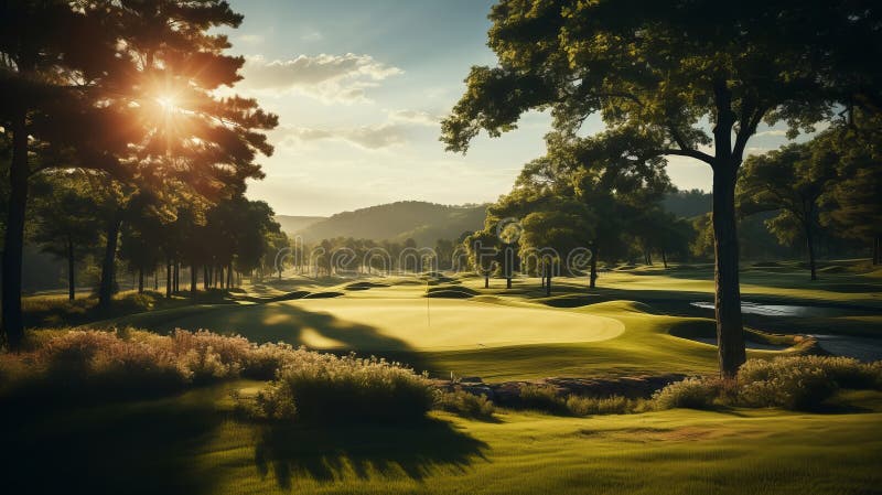 Golf Course with Flag and Hole with Sunlight. Generative AI. Stock ...
