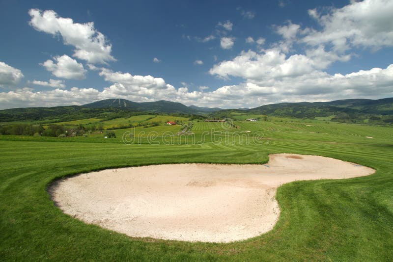 Golf Course and Giant Mountains Stock Photo - Image of mountain, sport ...
