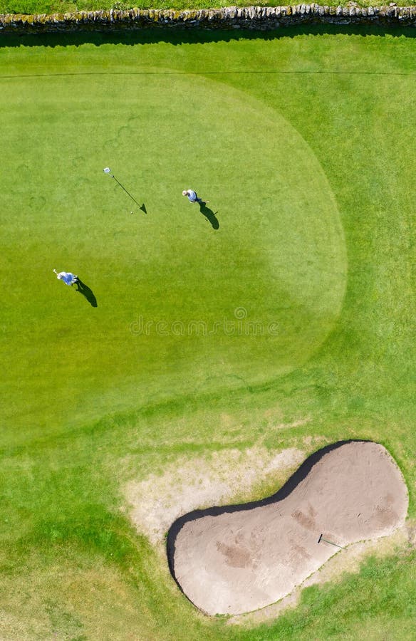 Golf Course Green Aerial View and Two Players Stock Image - Image of ...