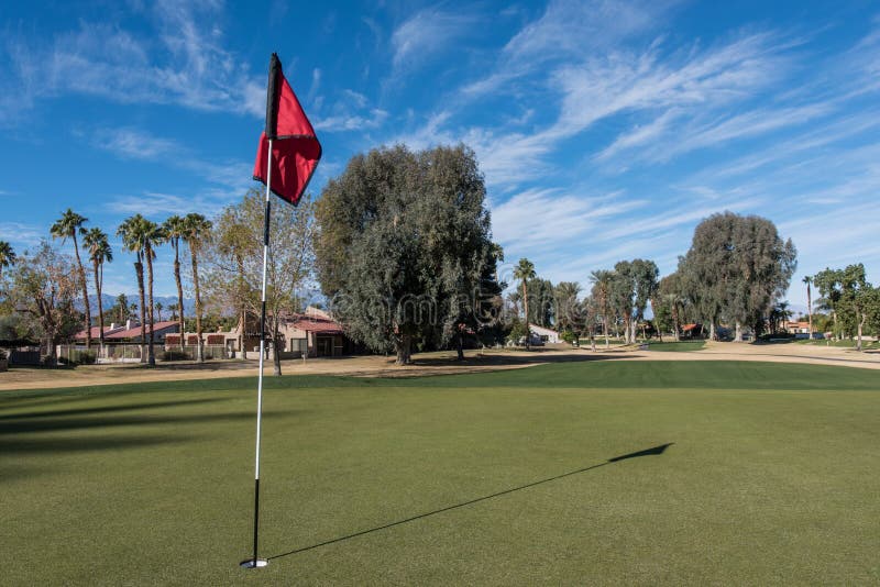 Golf Course Green with Flag in Hole Stock Photo - Image of leisure ...