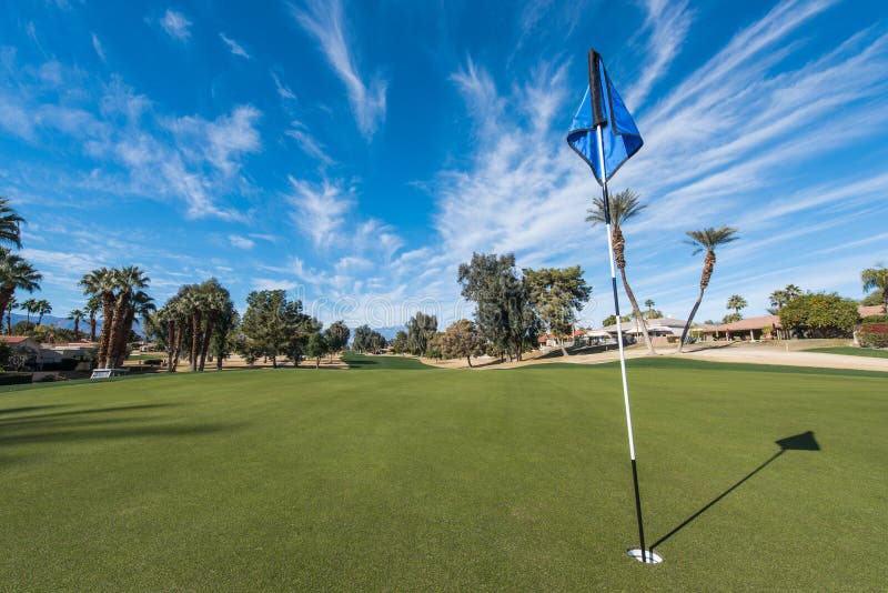 Golf Course Green with Flag in Hole Stock Photo - Image of lawn ...
