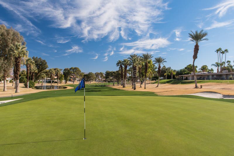 Golf Course Green with Flag in Hole Stock Photo - Image of outdoor ...