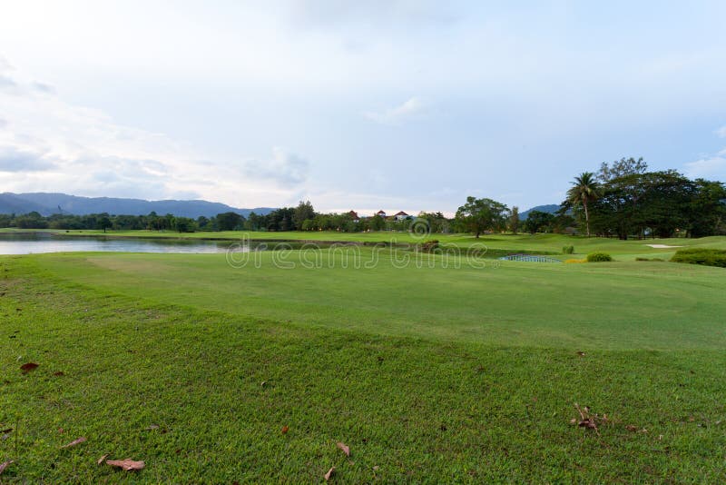 Golf Course Green Grass Field and Lagoon. Stock Image - Image of ...