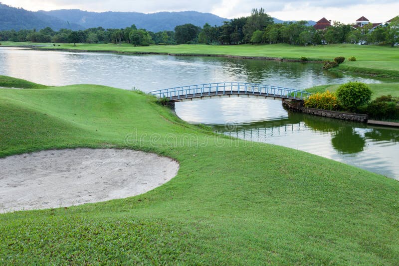 Golf Course Green Grass Field and Lagoon. Stock Image - Image of ...
