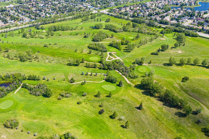 Golf Course with a Green Grassy Field and Trees Stock Photo - Image of ...