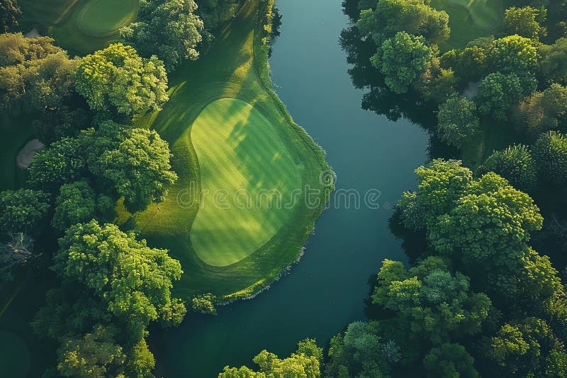 Golf Course with a Green Golf Course and Water Stock Illustration ...