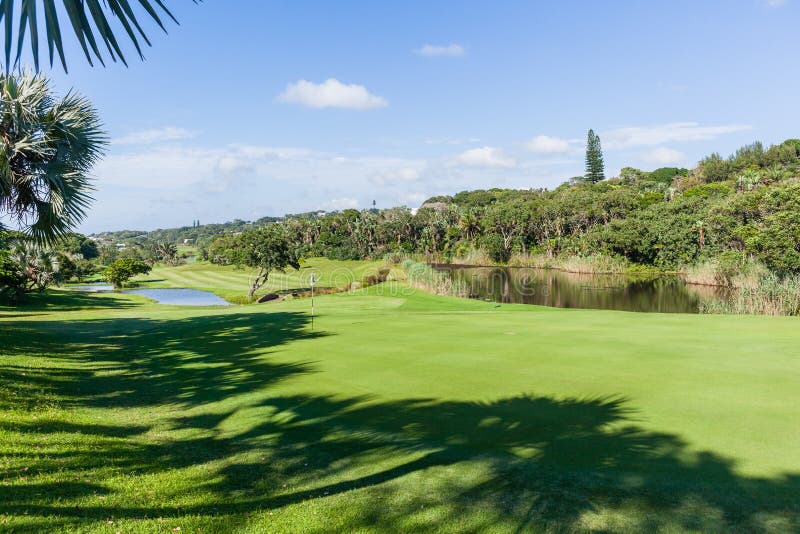 Golf Course Hole Green Flagstick Water Stock Image - Image of golf ...