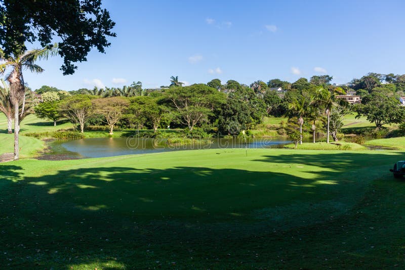 Golf Course Hole Green Flagstick Water Stock Image - Image of summer ...