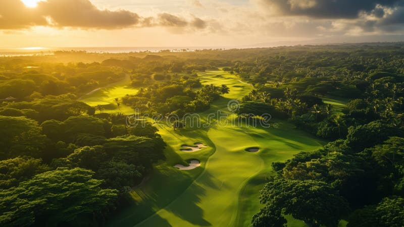Golf Course Landscape at Sunset, Lush Greenery, Scenic View Stock Photo ...