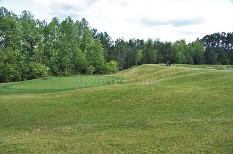 Golf Course Landscape Surrounded by Trees, and a Blue Sky with Clouds ...