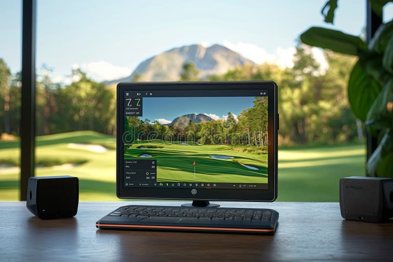 Golf Course on the Laptop Screen of a Personal Computer. Golf Simulator ...