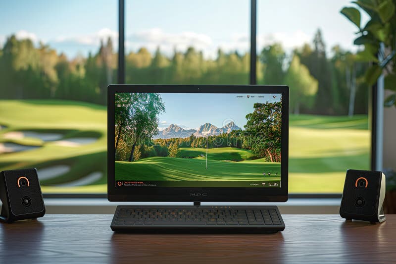 Golf Course on the Laptop Screen of a Personal Computer. Golf Simulator ...