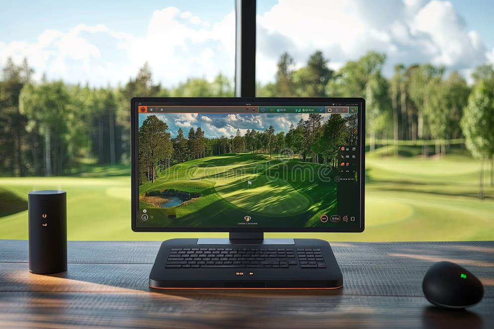 Golf Course on the Laptop Screen of a Personal Computer. Golf Simulator Stock Photo - Image of ...