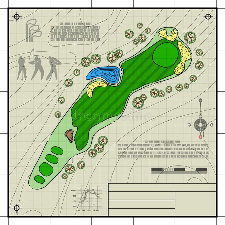 Golf Course Layout Blueprint Drawing Stock Vector - Illustration of ...