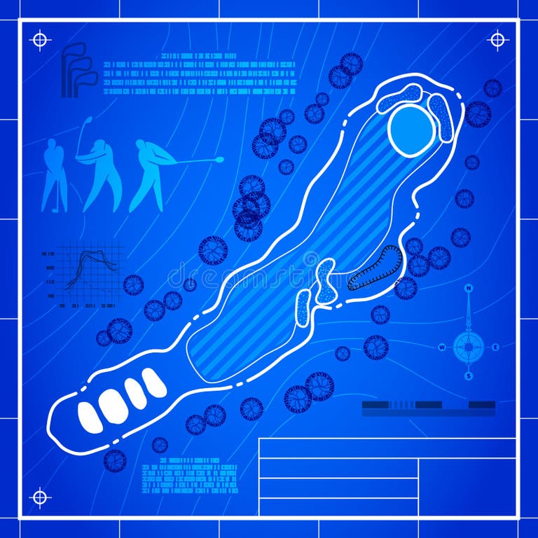 Golf Course Layout Blueprint Drawing Stock Vector - Illustration of ...