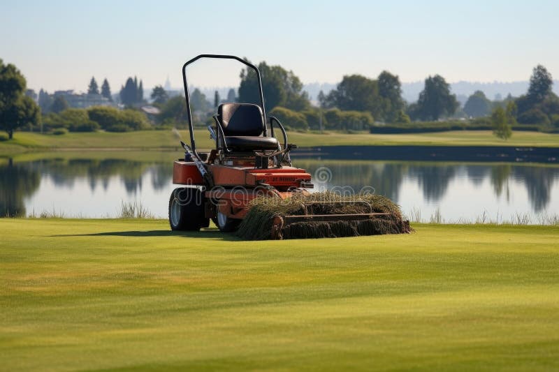 Golf Course Maintenance Equipment on the Manicured Grass Stock ...