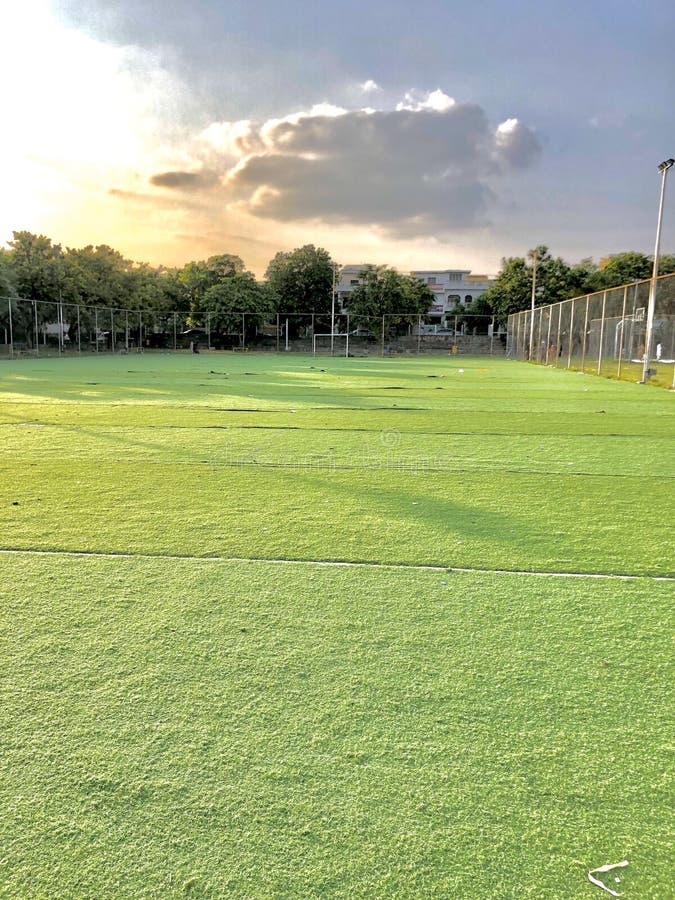Golf Course in the Morning Football Ground Park with Trees Stock Image ...
