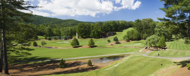 Golf Course in Mountain Terrain Pano Stock Image - Image of sand ...