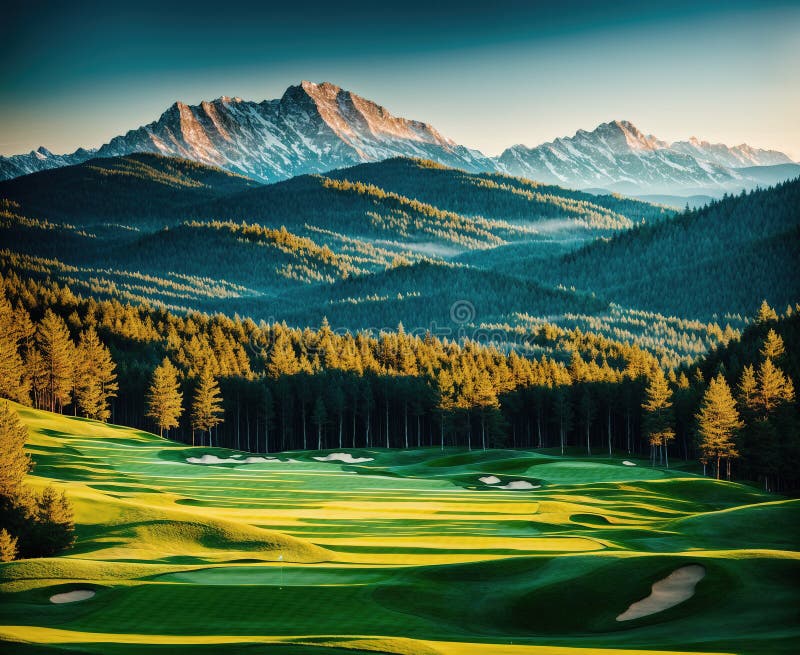 A Golf Course with Mountains in the Background. Stock Photo - Image of ...