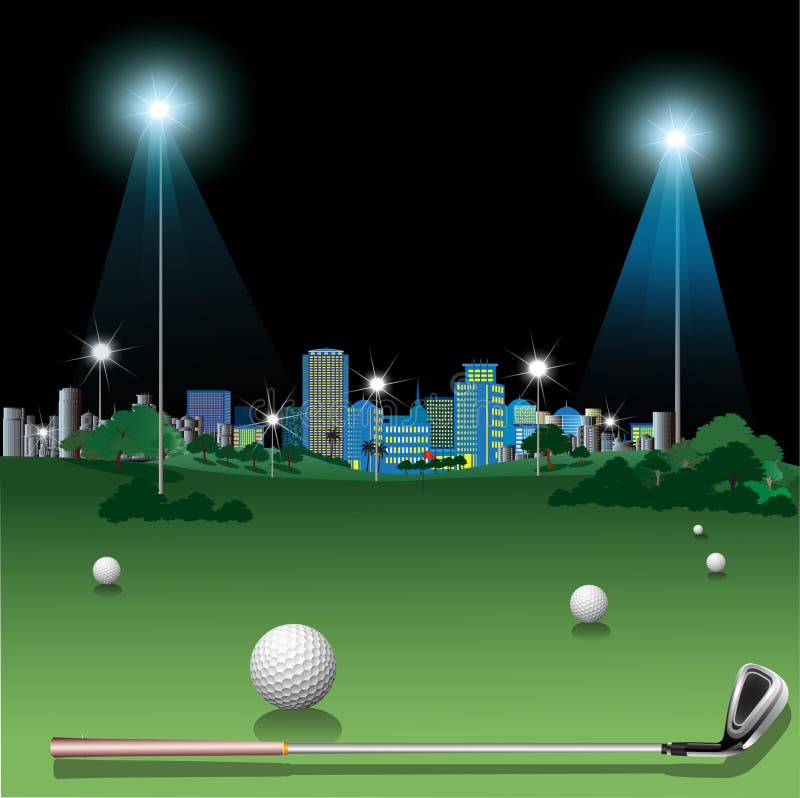 Golf course night stock vector. Illustration of spotlight - 302591039