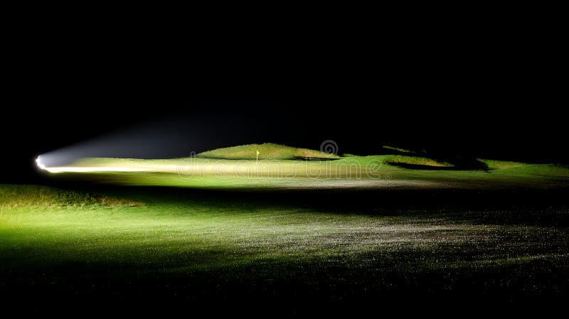 Golf Course at Night Illuminated by Powerful Spotlight Stock ...