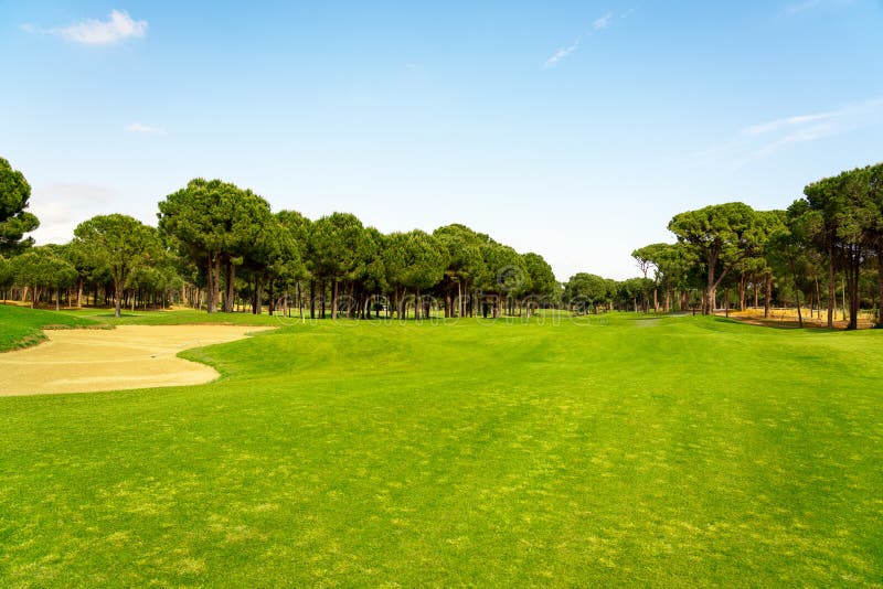 Golf Course Panorama with Beautiful Sky. Landscape View of Golf Course ...