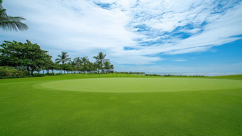 Golf Course Paradise Lush Green Fairway Under Clear Blue Sky Stock ...