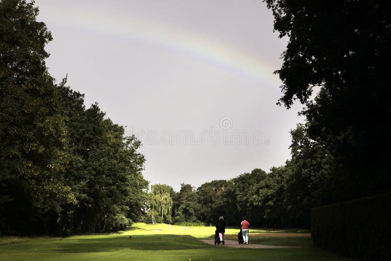 Golf Course with Rainbow stock photo. Image of rear - 206055014