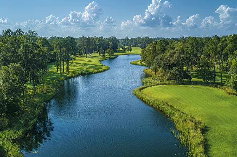 Golf Course with a River Running through it Stock Illustration ...