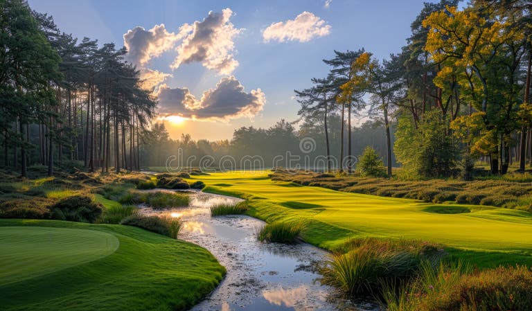 A Golf Course with a River Running through it. the Grass is Green and ...