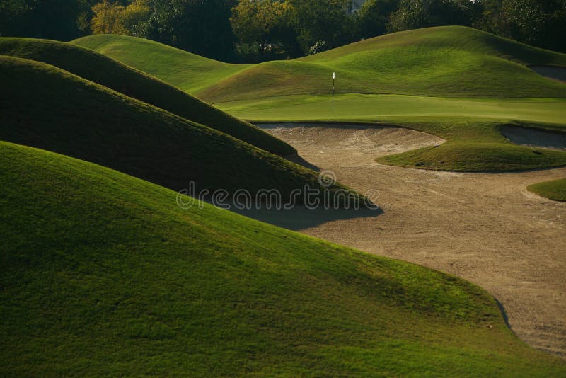 A Golf Course with Roads, Bunkers and Ponds Stock Photo - Image of ...