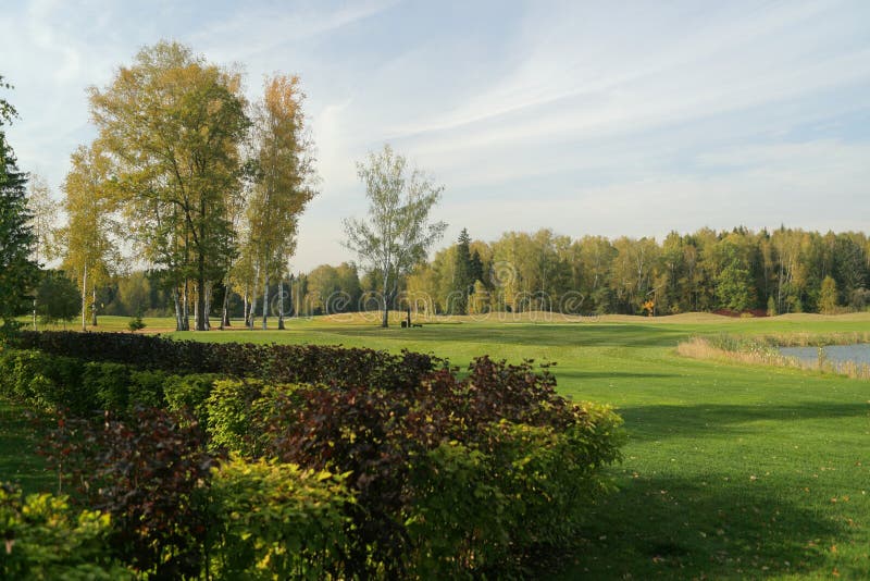 A Golf Course with Roads and Ponds and with Trees Stock Photo - Image ...