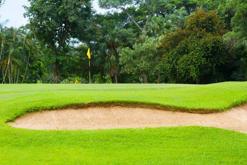 Golf Course with Sand Bunker Stock Image - Image of field, nature ...